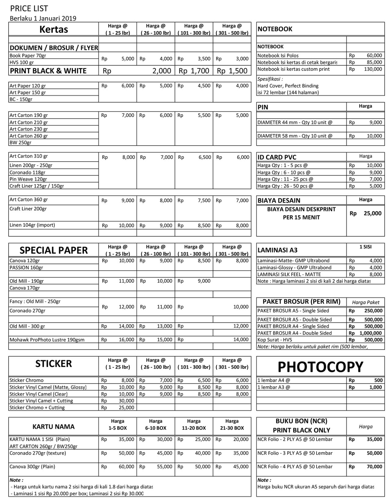 Price List - DEWAPRINT.COM